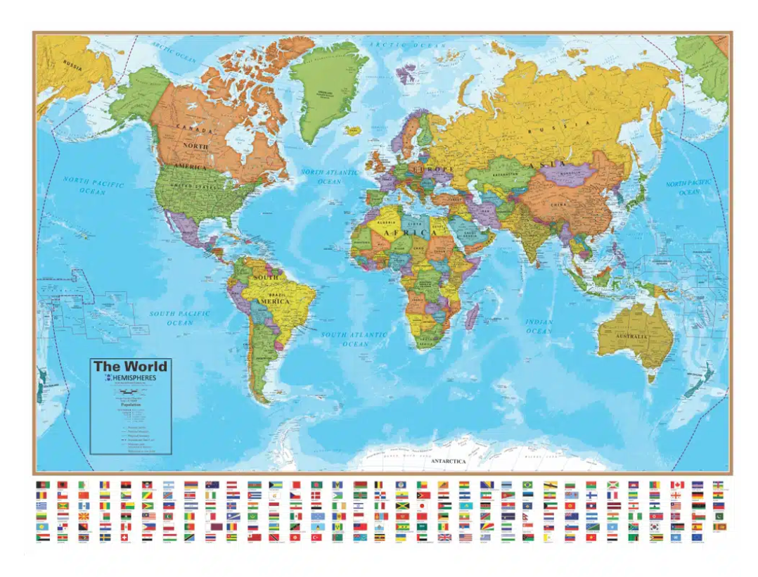World Map Poster with Country Flags – Brookside Toy & Science